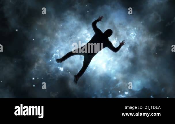 Seamlessly loopable animation of a man falling into the depths of space ...