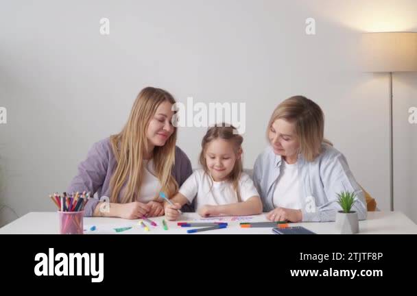 Study painting. Supportive family. Creative life. Little girl drawing ...