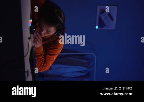 Internet addiction concept. Exhausted attractive girl sleeping on table ...