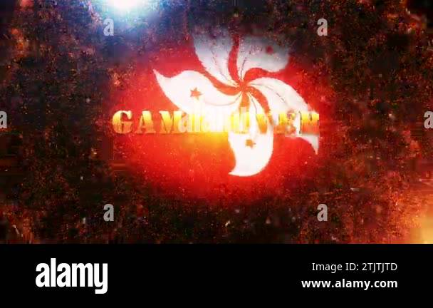 Game Over gold text motion with fire burst and golden particles ...