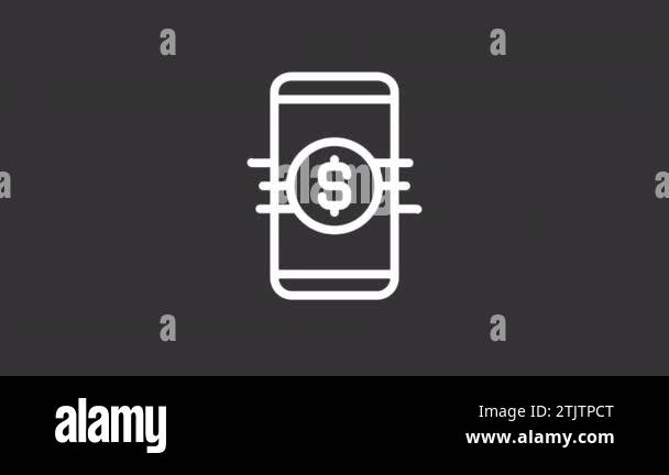 Animated banking app white line icon. Saving account in phone. Digital ...