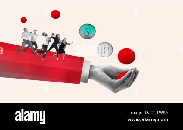 Employees, office workers running forward for financial growth ...