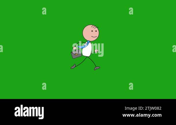 stickman businessman running animation, hand drawn cartoon motion ...