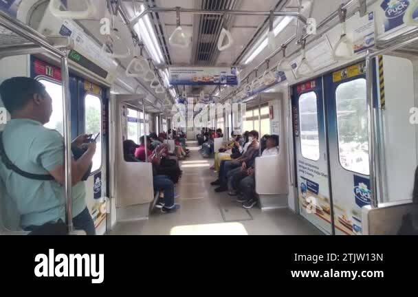 Jakarta, Indonesia - July 22, 2023: View inside the KRL commuter line ...