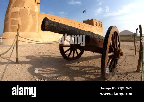 Cannon of the old castle Al Zubara Fort, a historic Qatari military ...