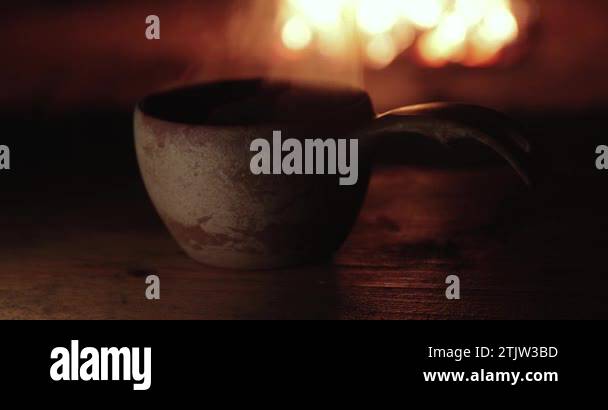 Traditional sami kuksa from finnish Lapland, steam of hot tea rising ...
