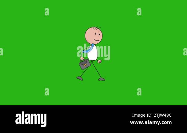 stickman businessman walking animation, hand drawn cartoon motion ...
