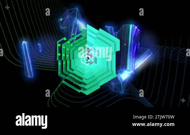 Animation of 3d blue glowing blocks spinning on dark background. Video ...