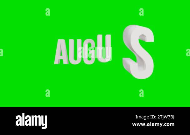 3d text animation looping august white color in green background ...