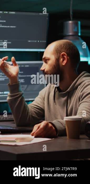 Vertical Video Web Engineer Thinking About Programming Solution Brainstorming New Ideas To