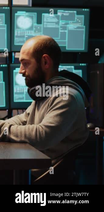 Vertical Video Frustrated Cyber Thief Hacking Security System On Computer Using Pc Malware To