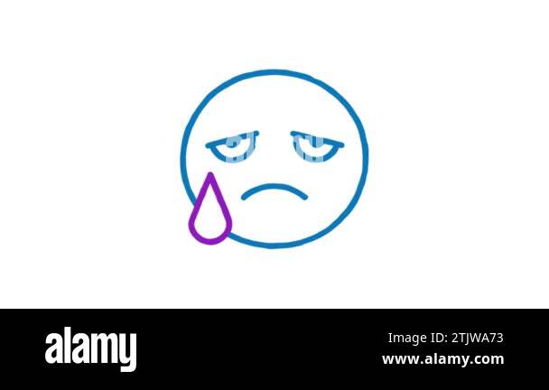 Emoticon sad to tears. Animated doodle emoticon. Alpha channel. Looped ...