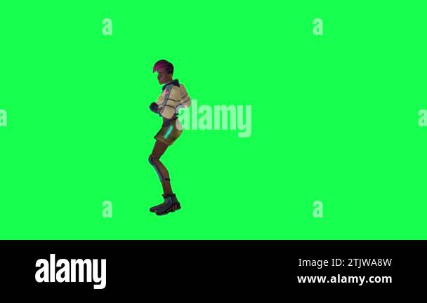 3D animated black girl dancing and doing acrobatics from opposite angle ...