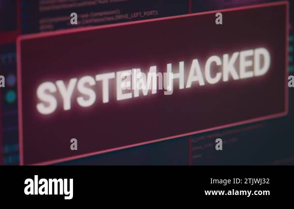 Display With System Hacked Message And Security Breach Alert Displaying Hacking Attack Message