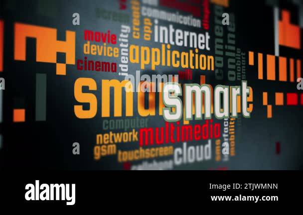 Smartphone mobile phone communication device animated word cloud, text ...