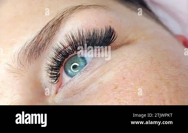 Close up of eye with eyelash extensions ,beauty salon treatment ,2d ...