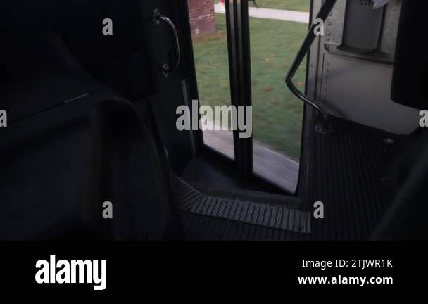 School bus door with steps while driving a route Stock Video Footage ...