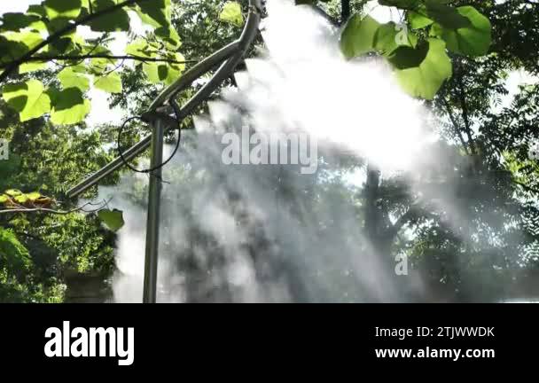 Water spray system for cooling in a public place on the hottest summer ...