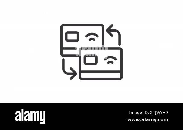 Animated online transfer linear icon. Wireless payment. Financial ...
