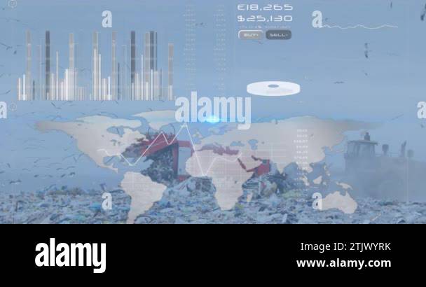Animation of infographic interface, garbage spilling out of bin and ...