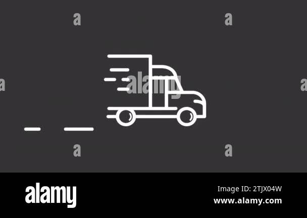 Animated truck white line icon. Delivery service. Transportation ...