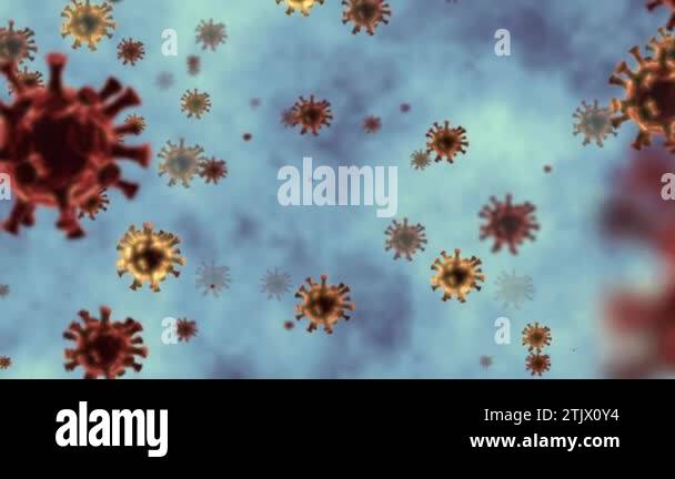 Coronavirus covid 19 sars 3d render animation. Microscope virus close ...