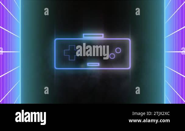 Animation of video game icon over purple background. Global video game ...