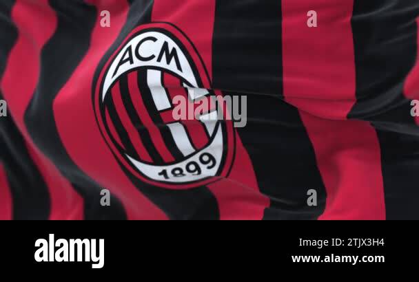Milan, Italy, July 2022: The flag of A.C. Milan waving. Milan is a ...