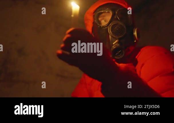 Ukraine war. Shelter. Bunker, nuclear war, a man in a gas mask and ...