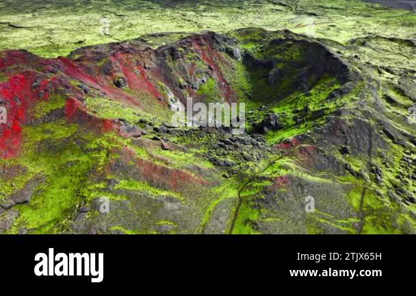 Extinct volcanoes landscape, Volcanic mountain covered with moss in ...