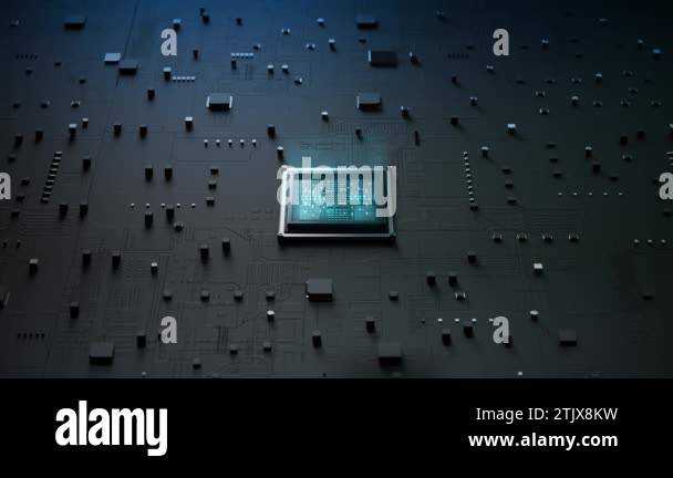 3D Rendering animation of Cpu chip set landing to install on mainboard ...