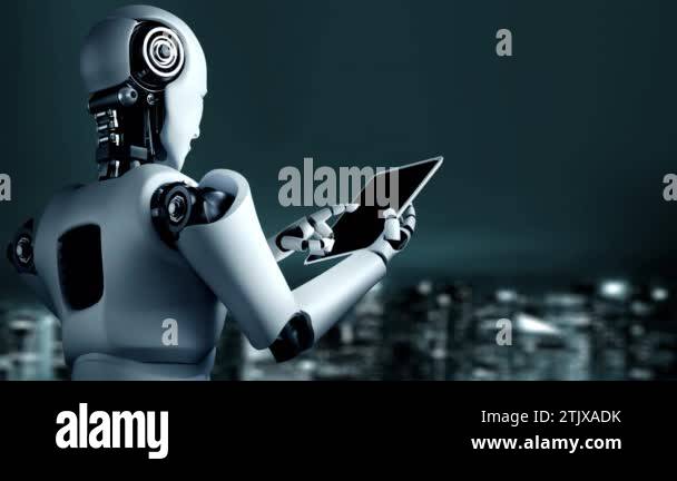 Futuristic robot artificial intelligence huminoid AI programming coding ...