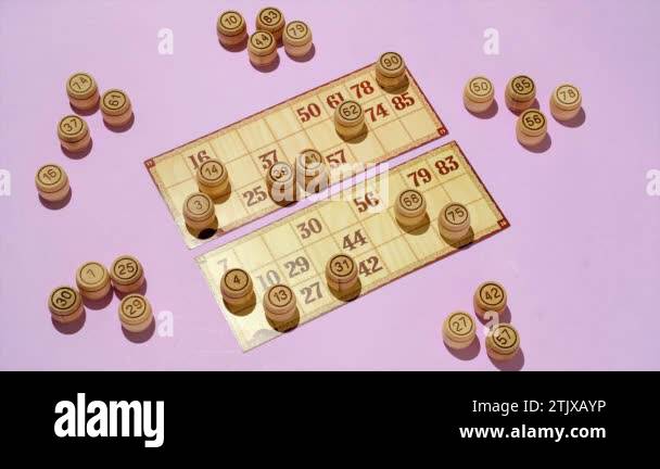 Board game loto for home entertainment. On a purple background, kegs ...
