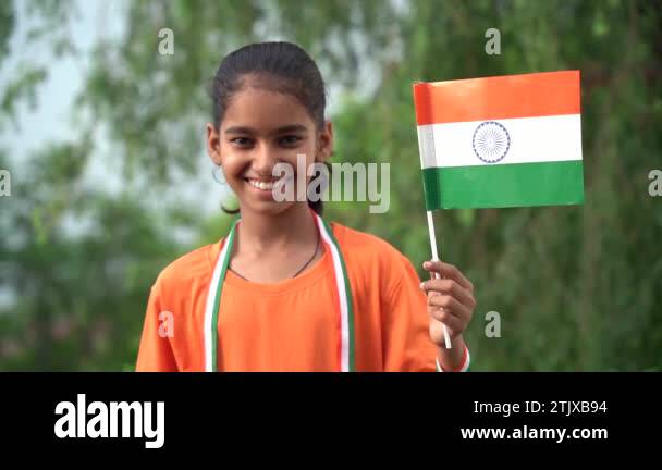 Little Indian girl celebrate the Auspicious Day - Independence Day Or ...