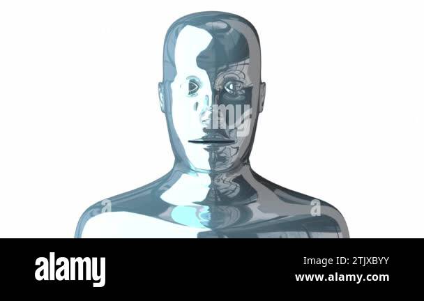 Reflective metallic human face isolated on white background - 3D 4k ...
