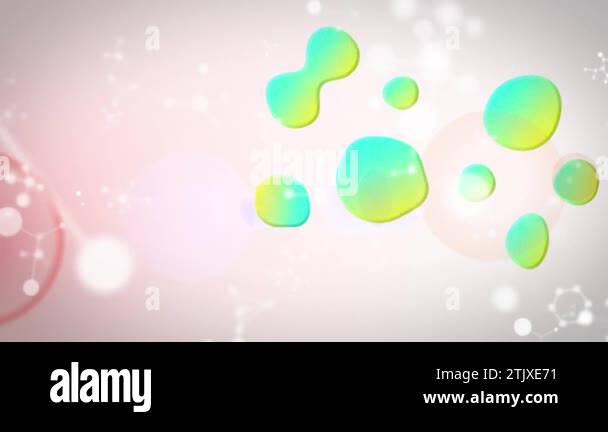 Animation of blue and yellow liquid droplets with molecules moving on ...
