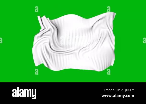 3D animation of textile, white color. Chroma key, green screen, green ...