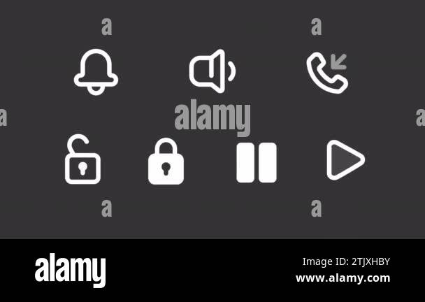 Animated app white line ui icons. Smartphone controls. Seamless loop HD video with alpha channel ...