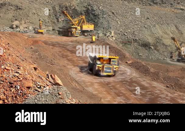 Dump truck with graphic elements. The dump truck drives through the ...