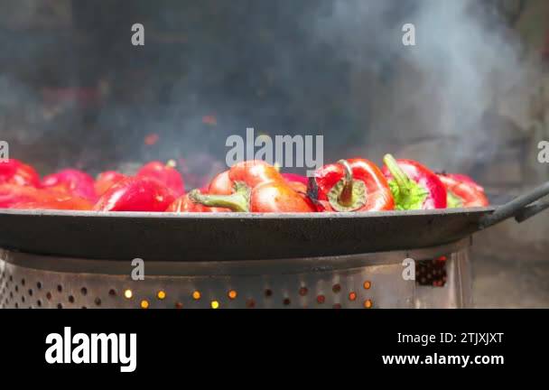 Roasting red peppers for a smoky flavor and quick peeling. Thermal ...