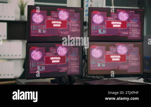 IT office displaying critical error message flashing on screen ... IT office displaying critical error message flashing on screen ...