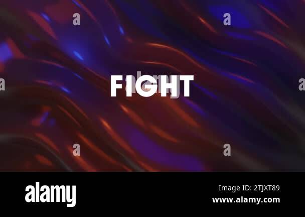 Animation of fight text in white over undulating red ripples in blue ...