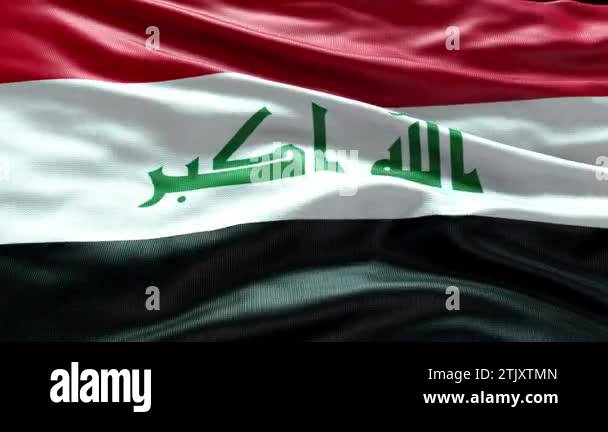 4k render Iraq Flag video waving in wind. Iraq Flag Wave Loop waving in ...
