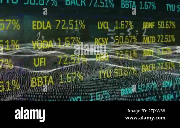 This animation depicts a digital landscape of binary code on a black ...