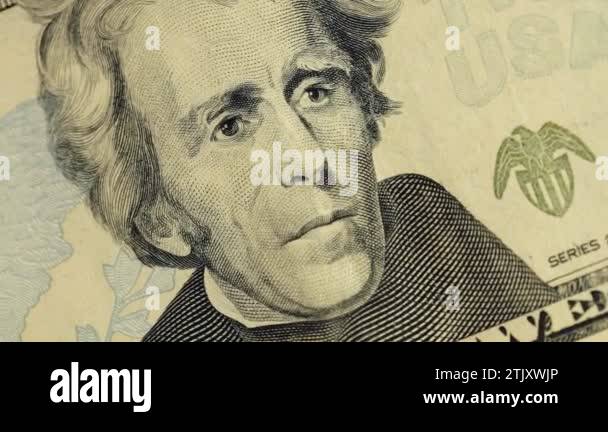 Cash money background. Andrew Jackson portrait on 20 US dollar bill ...