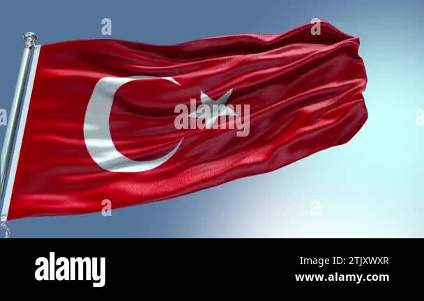 4k render Turkey Flag video waving in wind. Turkey Flag Wave Loop ...