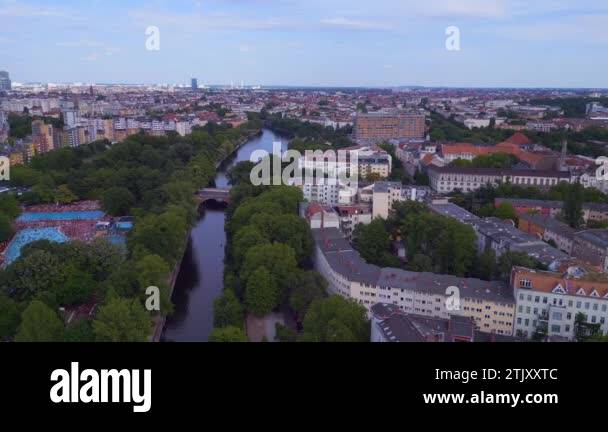 Packed over crowded public swimming pool Prinzenbad, city Berlin ...