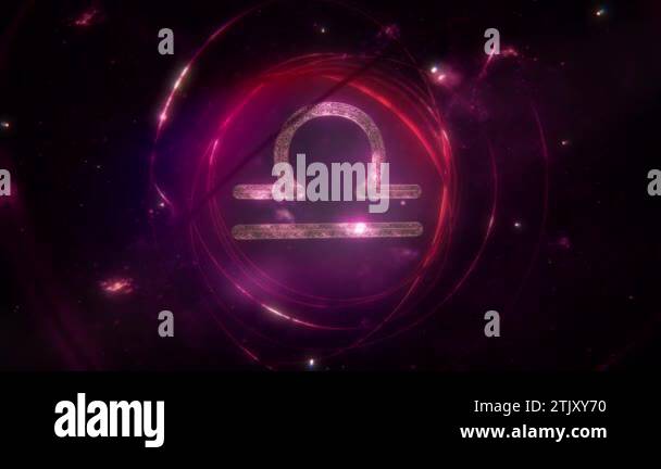 Libra zodiac sign as golden ornament and rings on purple violet galaxy ...