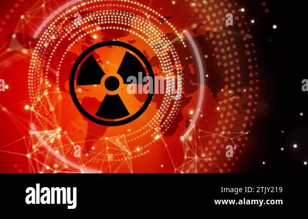Looped animation of nuclear danger icon on yellow hot background ...