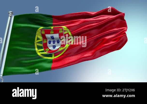 4k render Portugal Flag video waving in wind. Portugal Flag Wave Loop ...